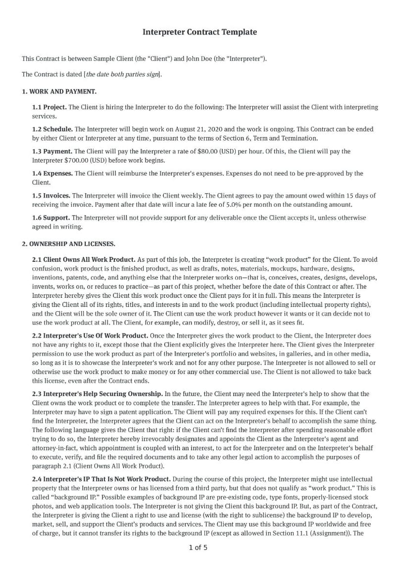 Free Interpreter Contract Template Samples And Examples Bonsai 3512